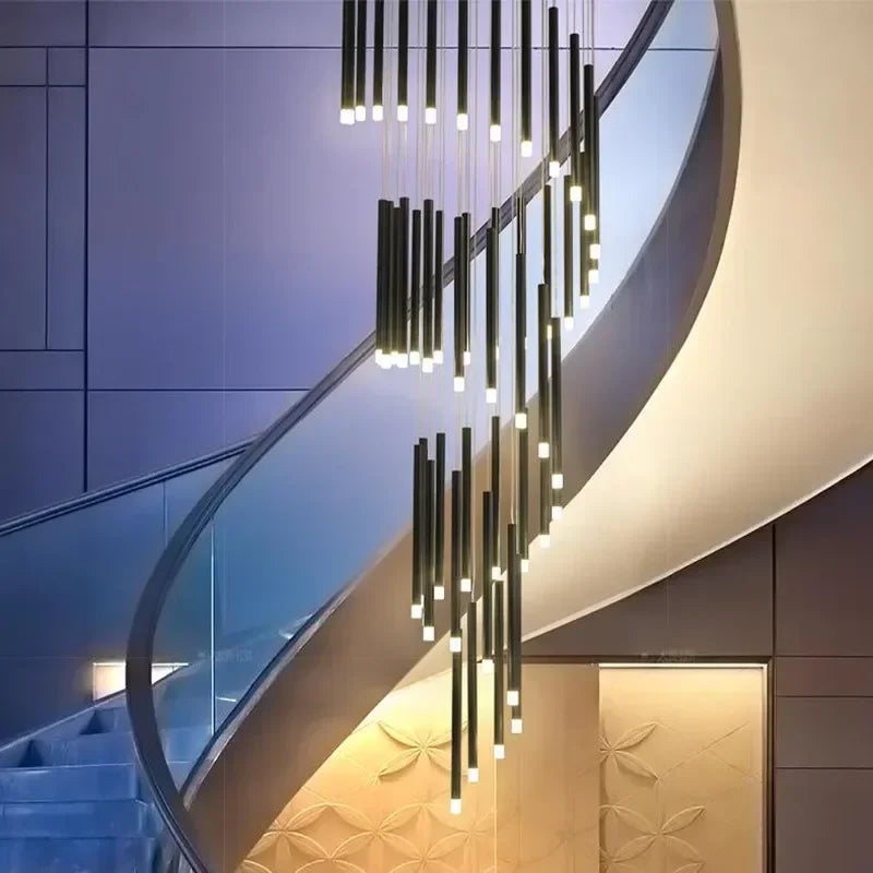 Black Modern Minimalist Stick Chandelier for Staircase – Seus Lighting
