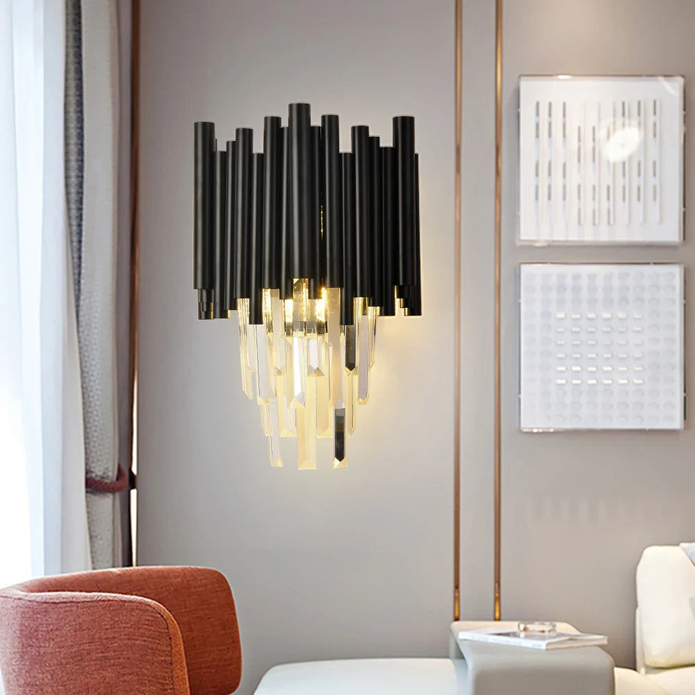 Finn Black Modern Crystal Wall Light – Seus Lighting
