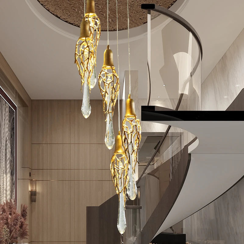 Modern Crystal Glass Drops Chandelier for Staircase – Seus Lighting